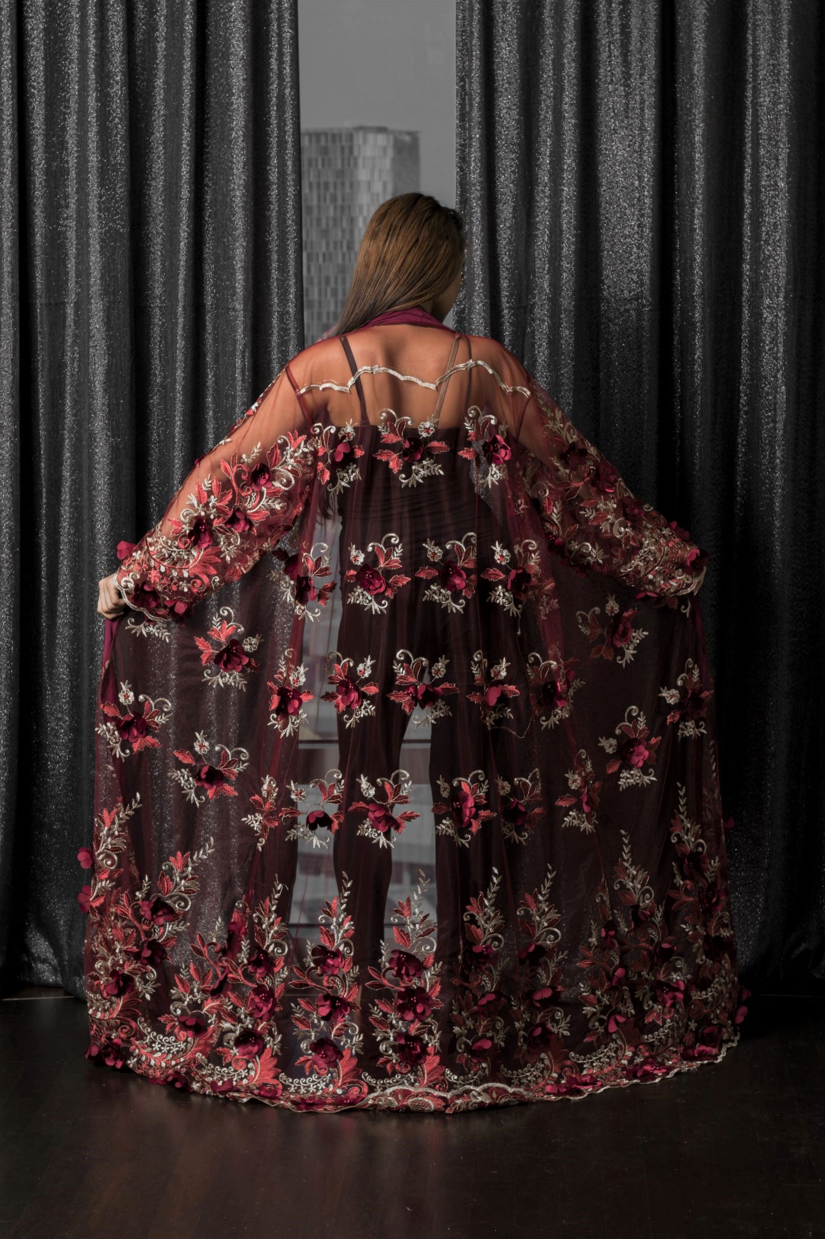 Custom Bridal Robe, Elegant Sheer Evening Gown | Ellectives