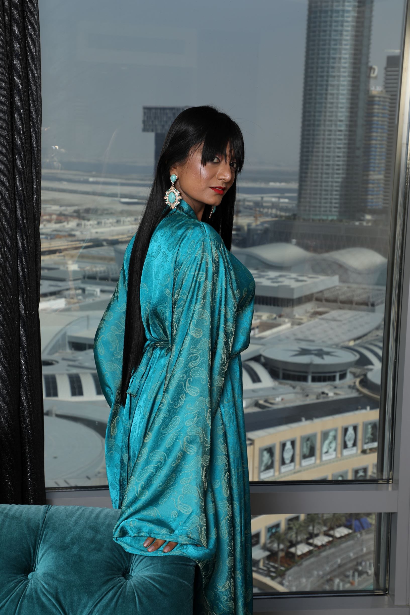Turquoise Kimono Robe - Washable Silk Robe | Ellectives