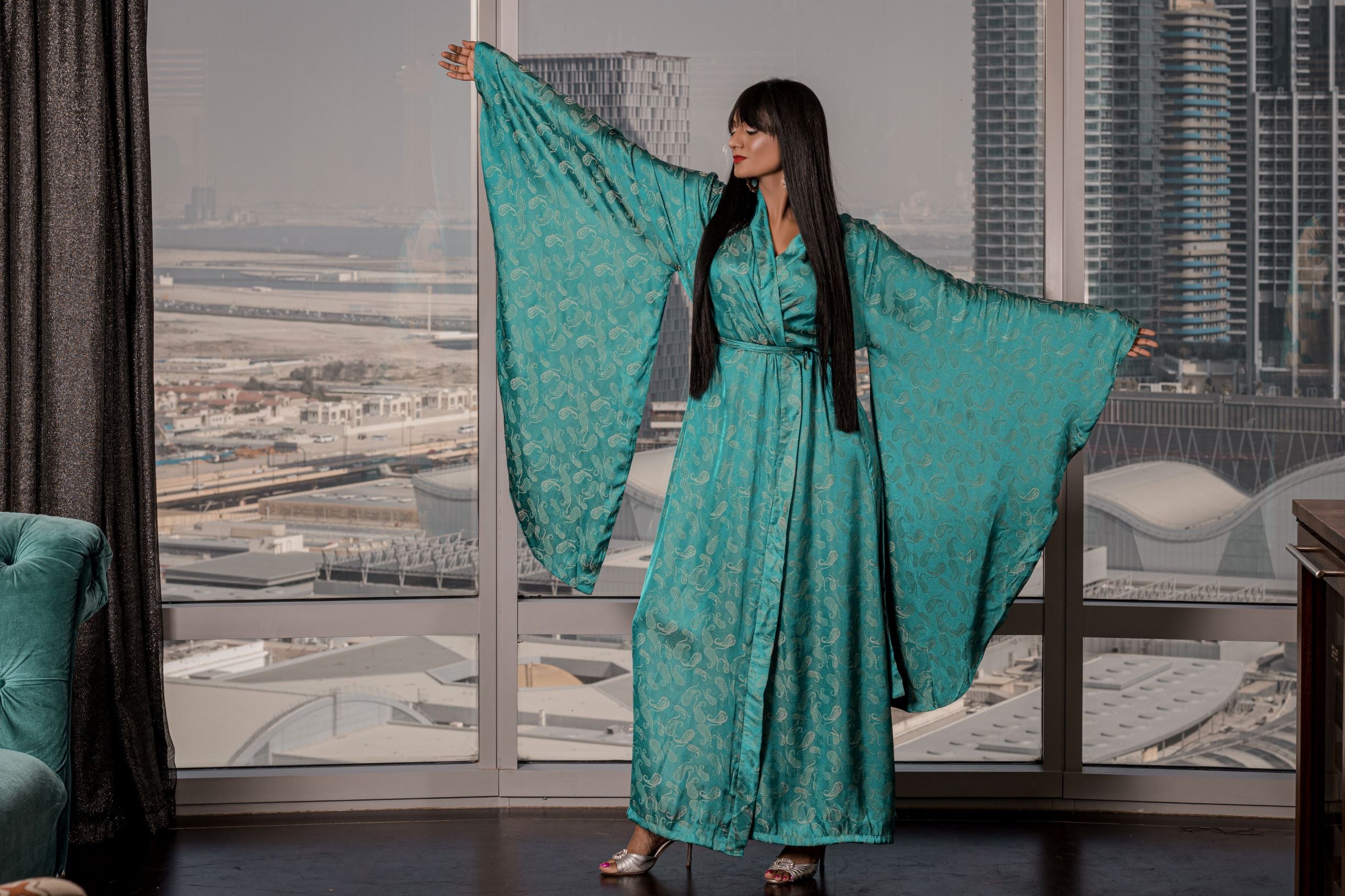 Turquoise Kimono Robe - Washable Silk Robe | Ellectives
