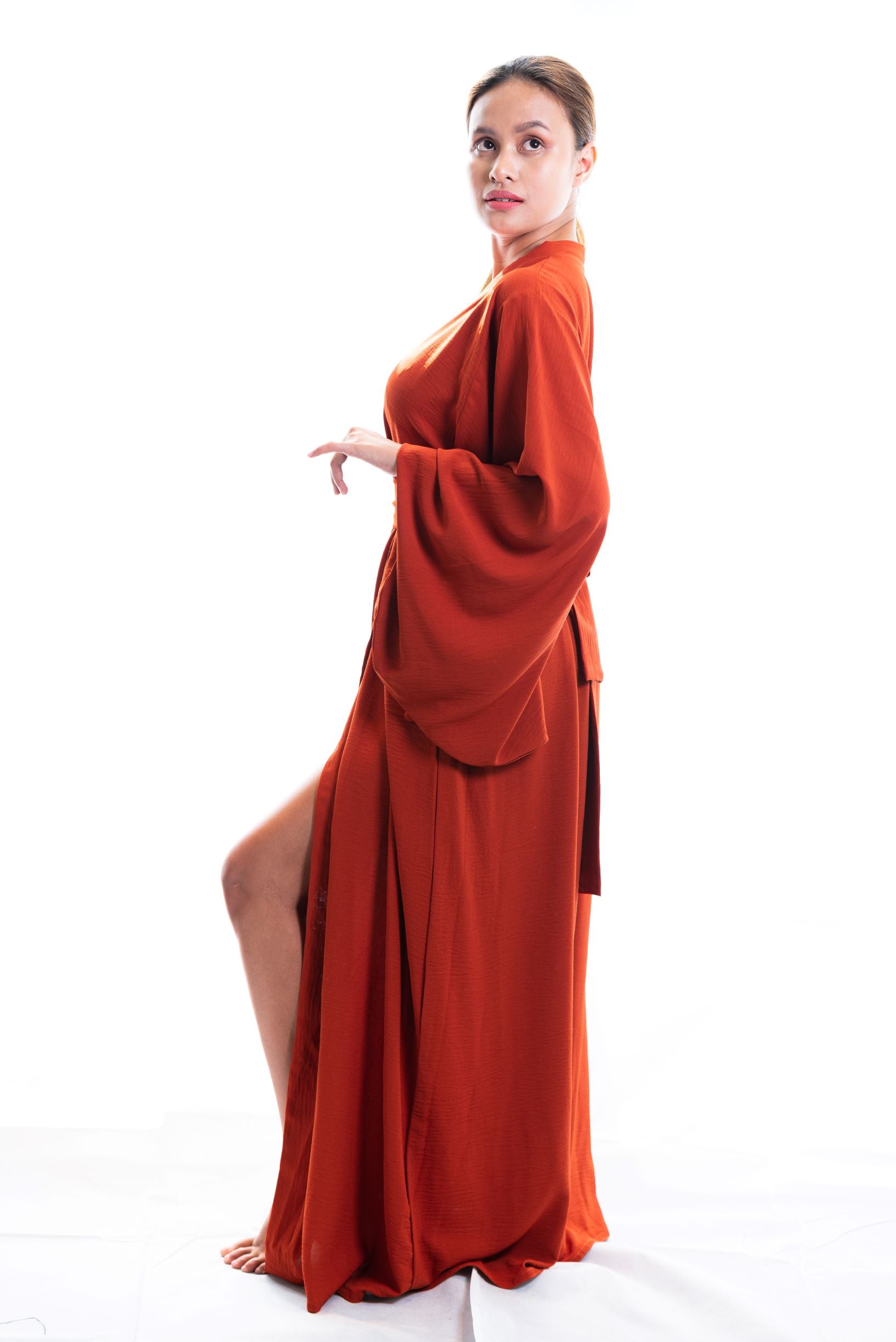 Burnt Orange Robe, Furisode Cotton Kimono Robe | Ellectives