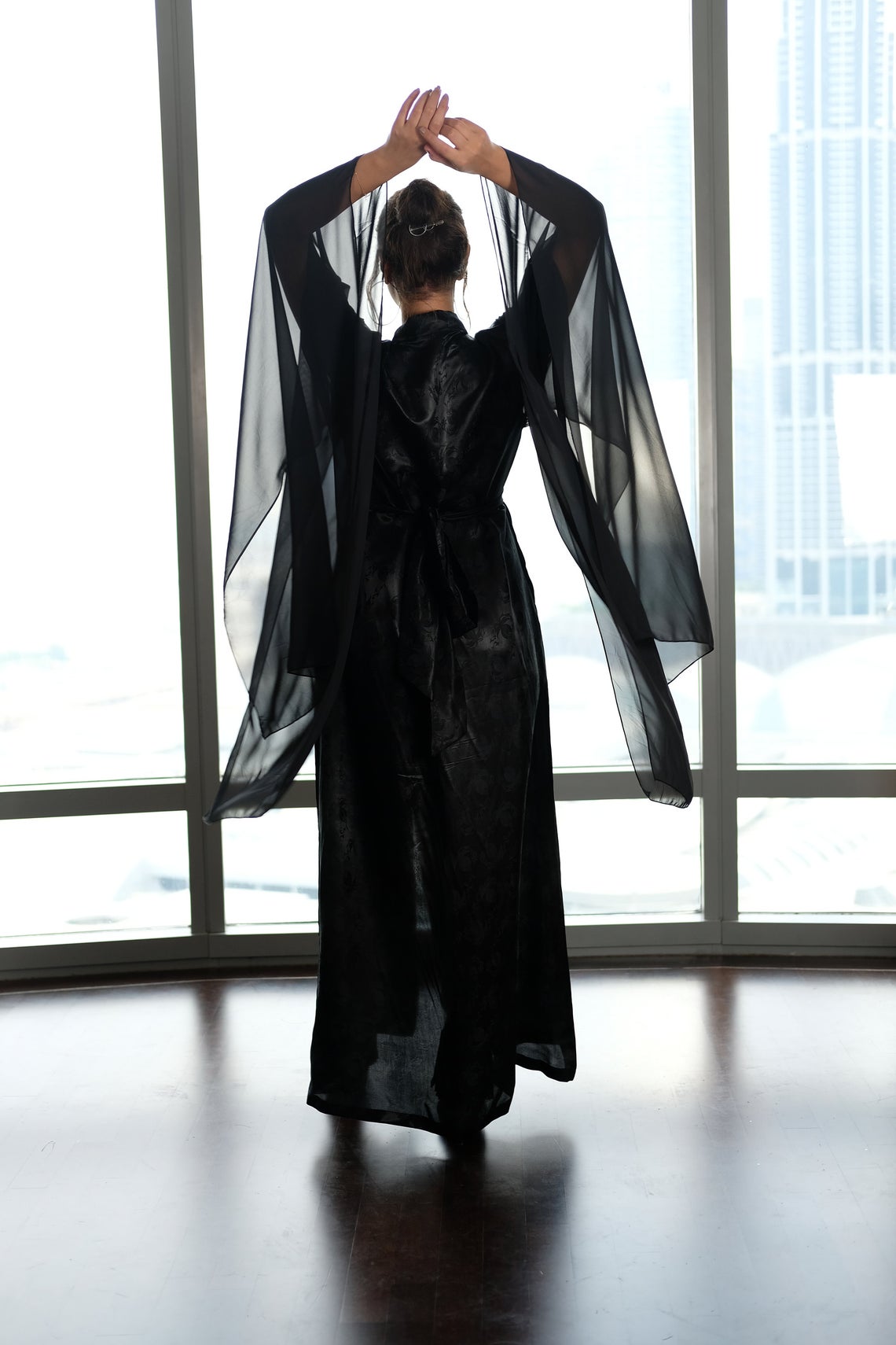 Black Silk Robe | Wide Sleeves Loungewear Robe | Ellectives
