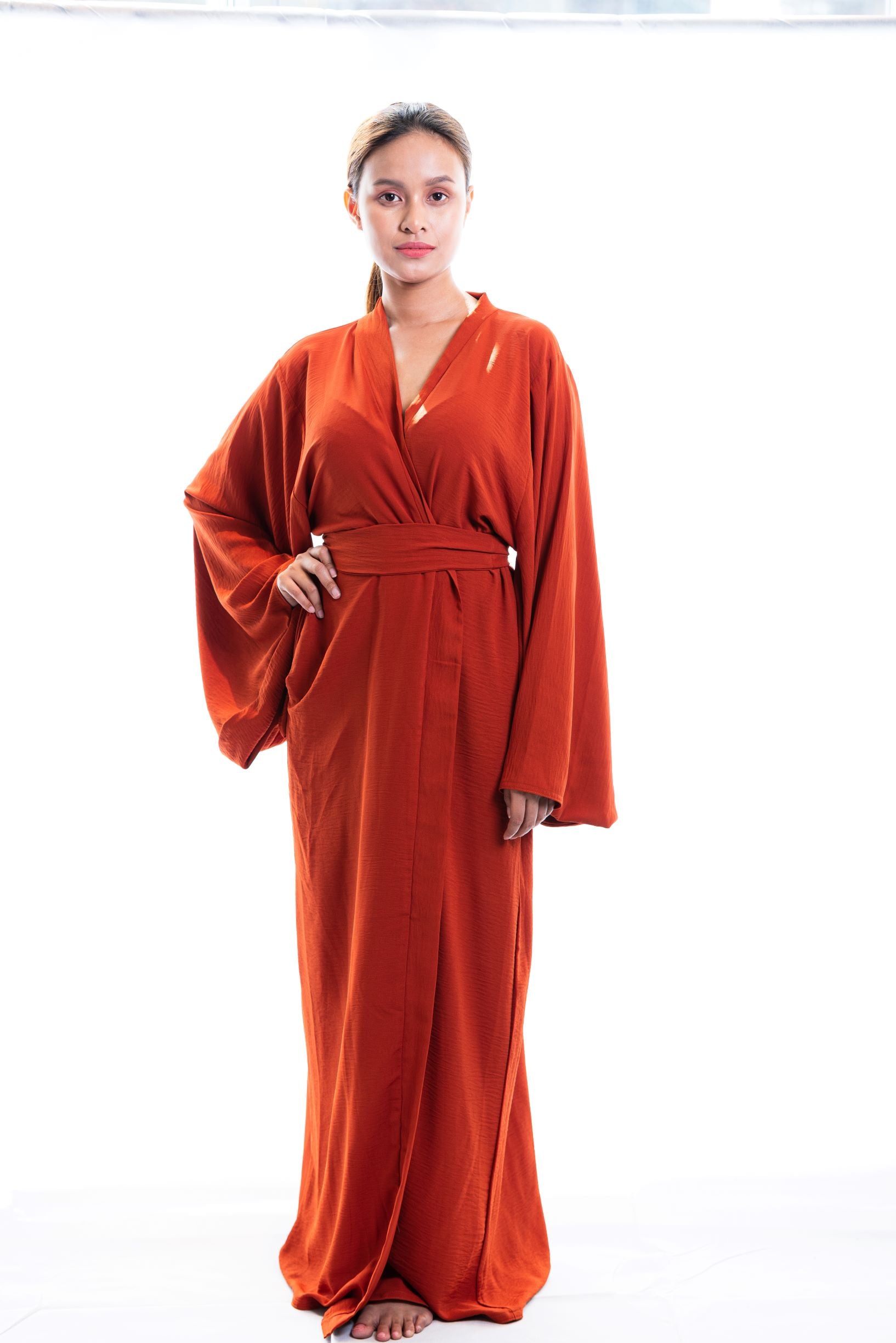 Burnt Orange Robe, Furisode Cotton Kimono Robe | Ellectives